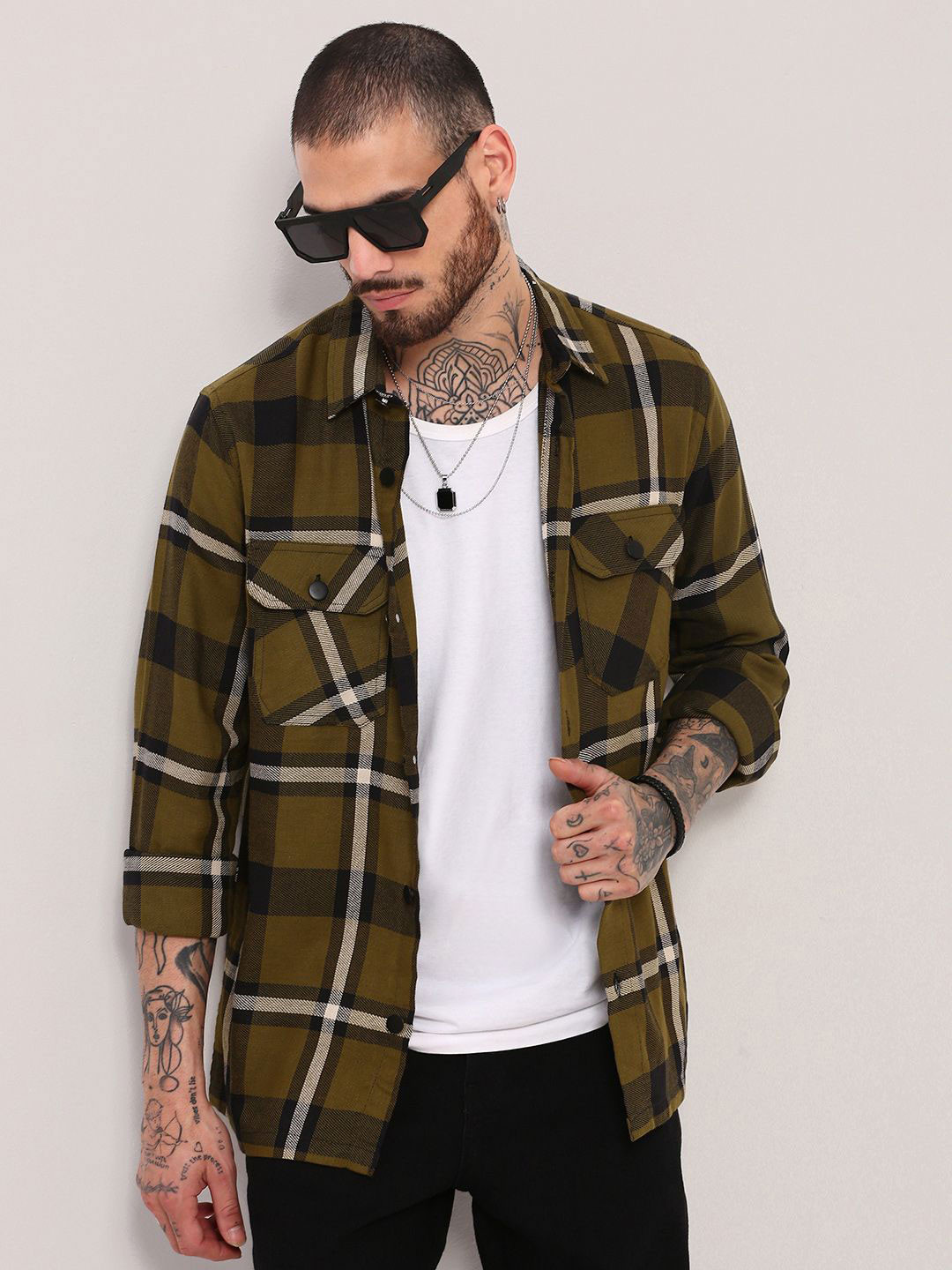 Buy SHOWOFF Men Checked Relaxed Fit Cotton Casual Shacket - Shackets ...