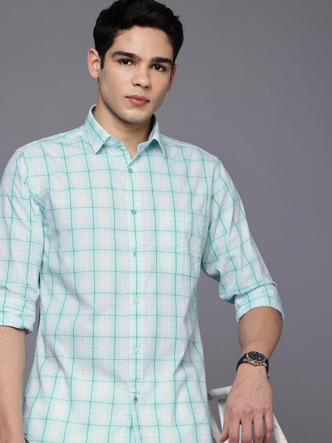 Buy Raymond Pure Cotton Slim Fit Checked Casual Shirt - Shirts for Men ...