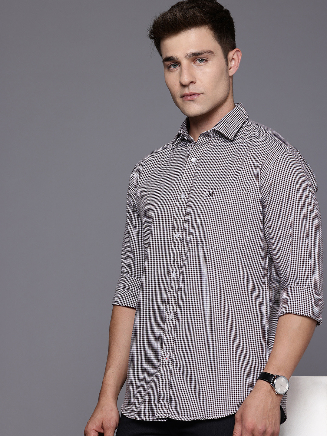 Buy Raymond Slim Fit Micro Checks Opaque Pure Cotton Casual Shirt ...