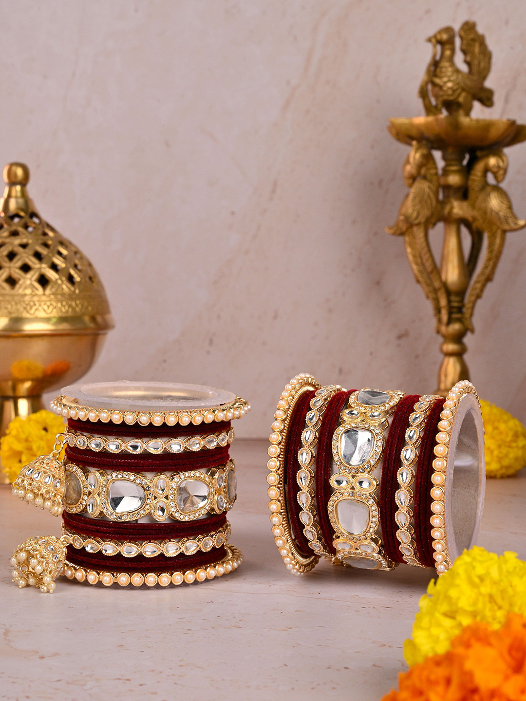 Buy Wedding Chuda By Hitesh Bangles Set Of 2 Gold Plated Stone Studded ...