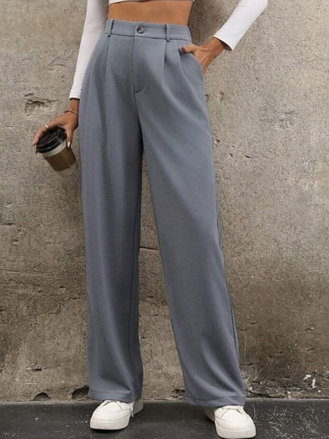 Buy Next One Women Smart High Rise Pleated Trousers - Trousers for ...