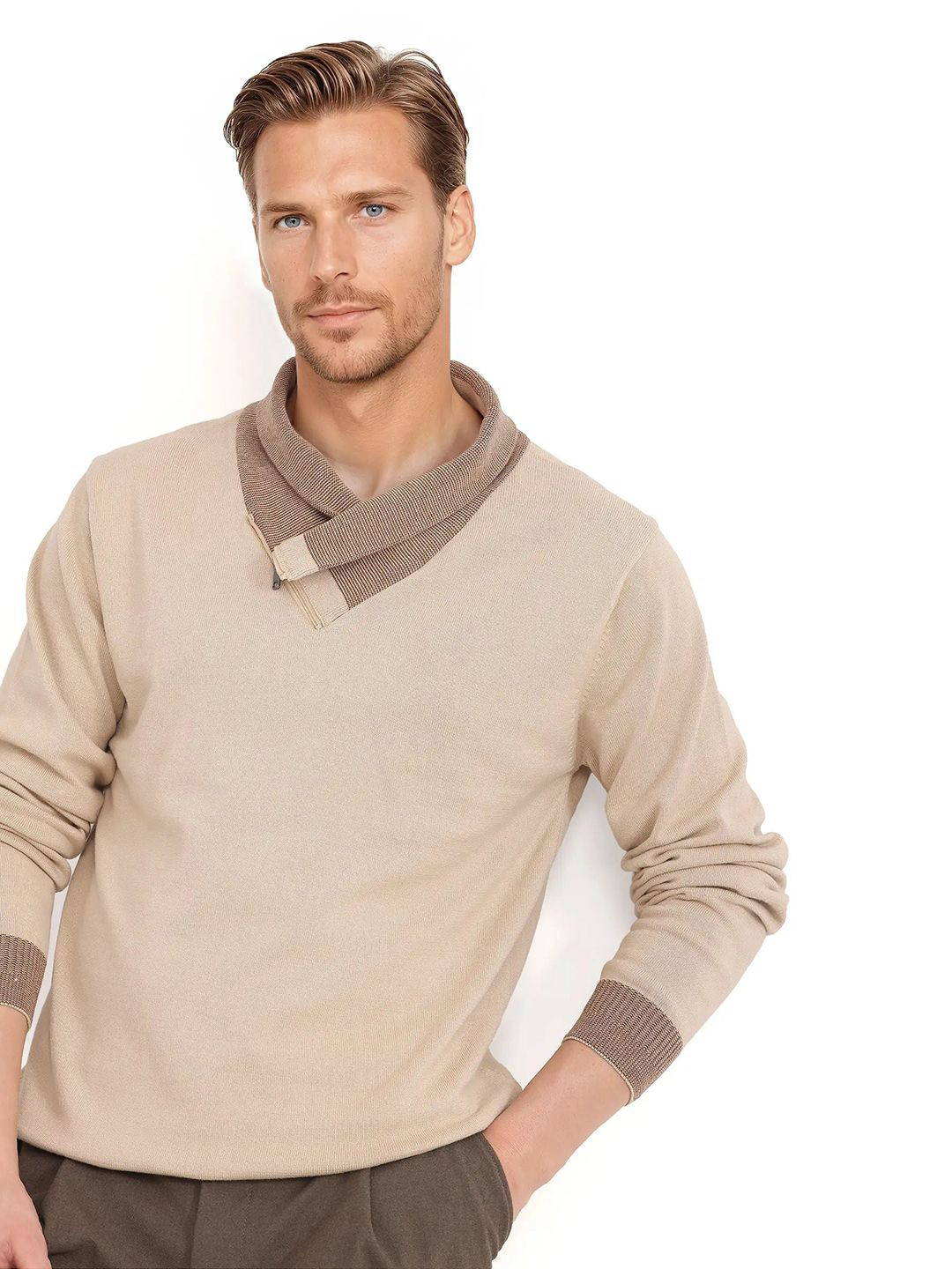 Buy RARE RABBIT Lyzo Primary Beige Men High Neck Pullover - Sweaters ...