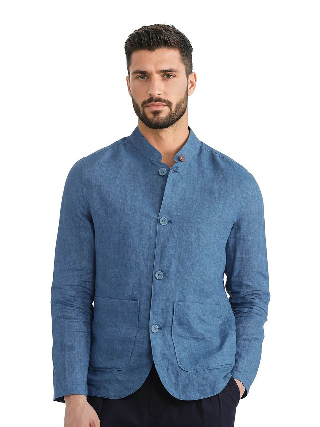 Buy RARE RABBIT Men Mandarin Collar Solid Cotton Casual Tailored Jacket ...