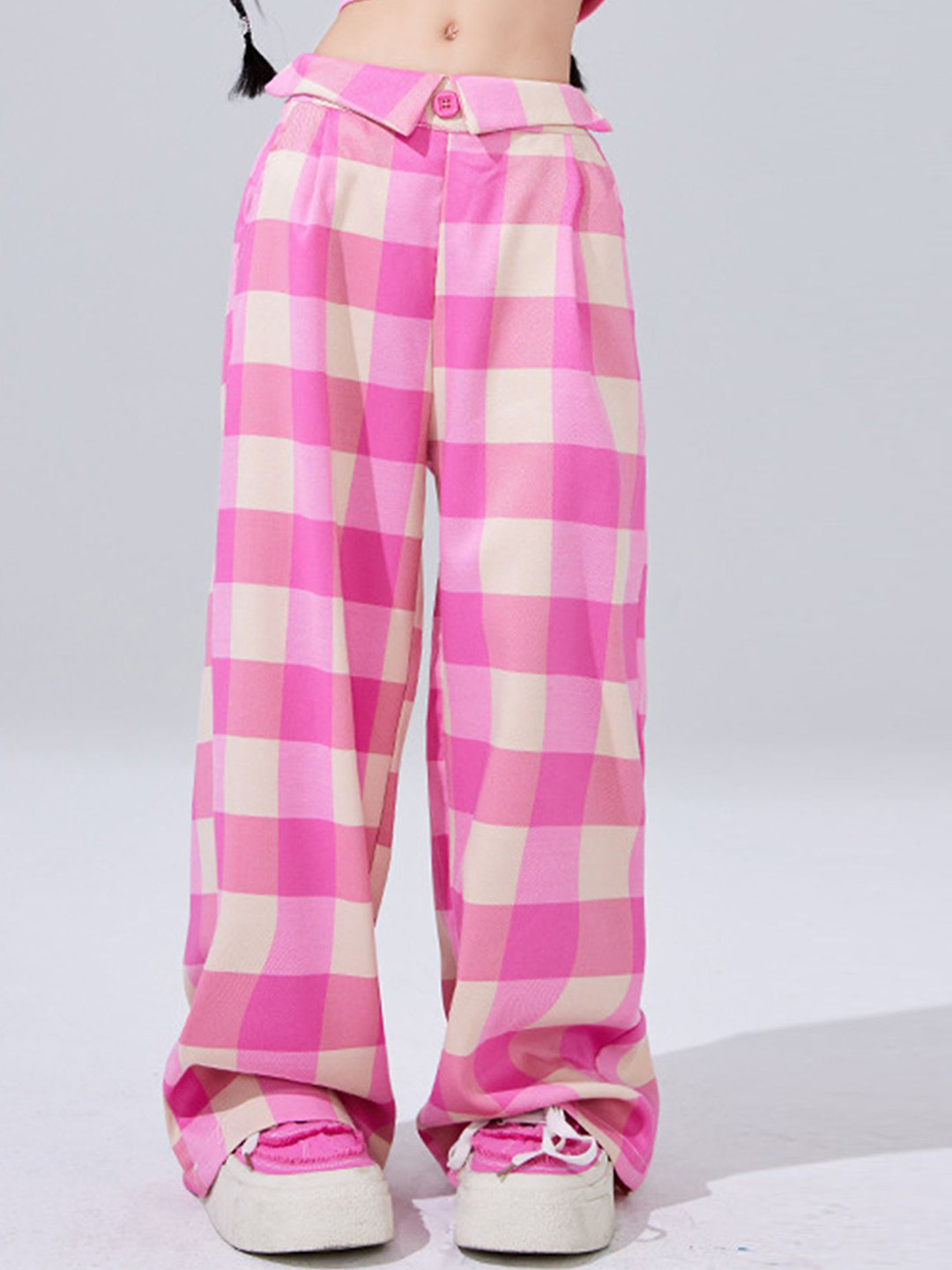Buy LULU & SKY Girls Checked High Rise Wide Leg Trousers - Trousers for ...