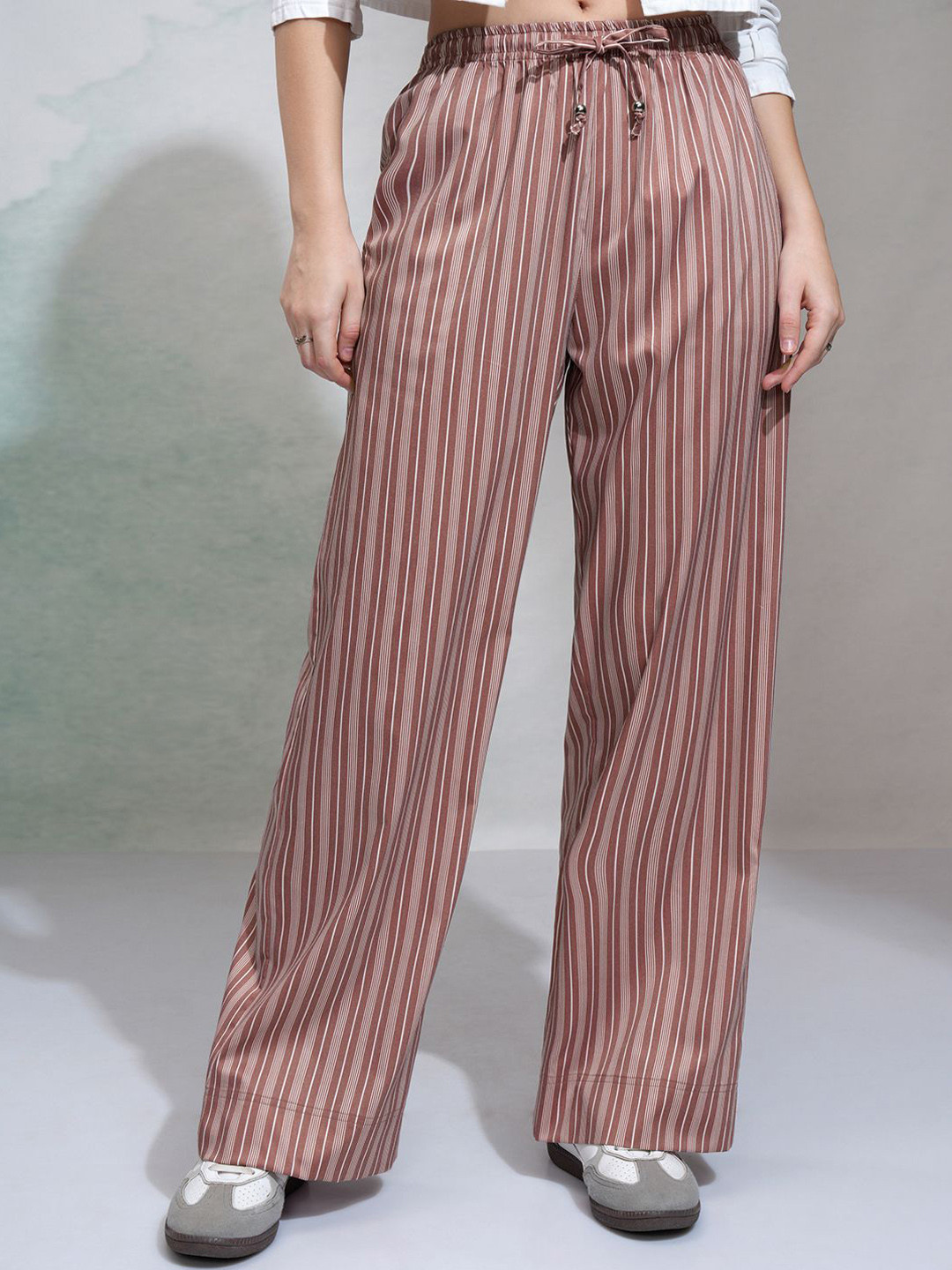 Buy Tokyo Talkies Women Striped Casual Wideleg Relaxed Bottom ...