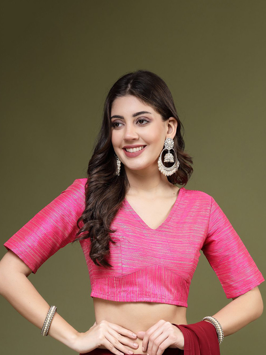 Buy Sangria V Neck Short Sleeve Saree Blouse - Saree Blouse for Women ...