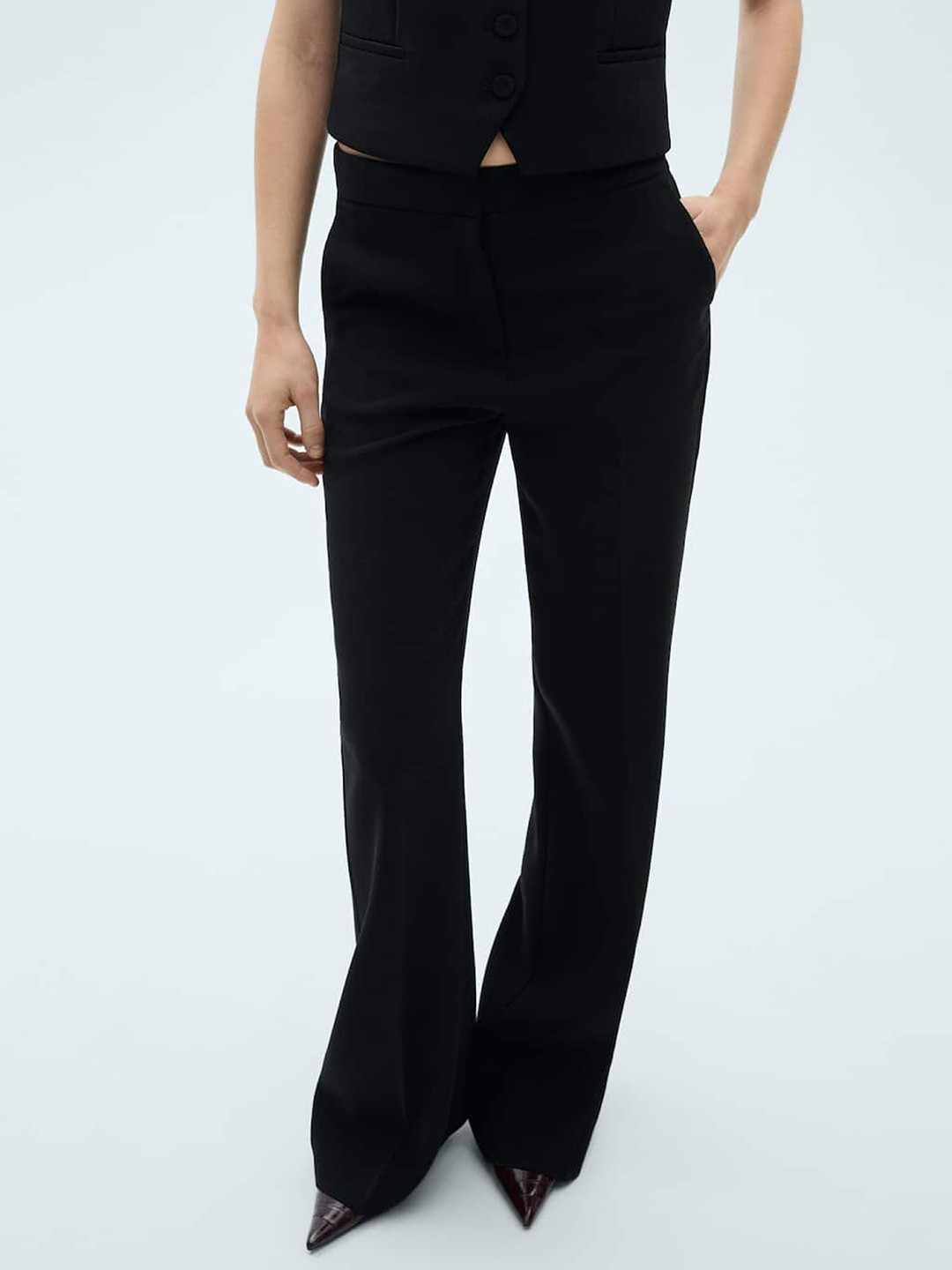 Buy MANGO Women Mid Rise Formal Flared Fit Parallel Trousers - Trousers ...