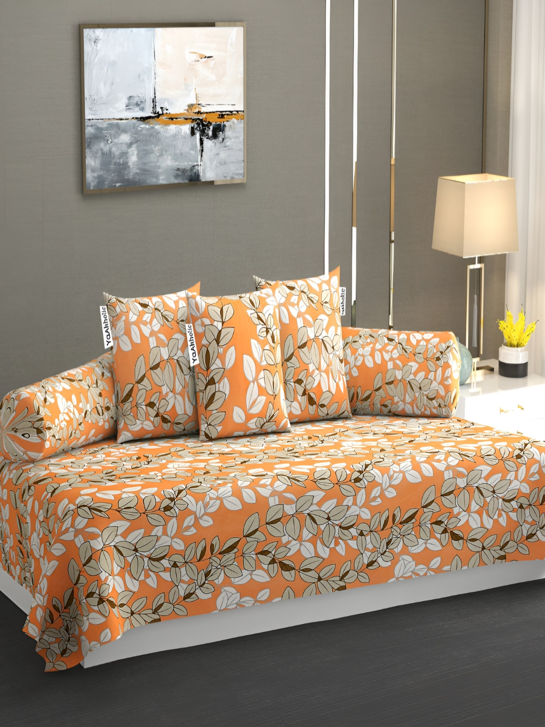 Buy YaAkholic Orange Coloured & Brown 6 Pieces Floral Printed 210TC ...