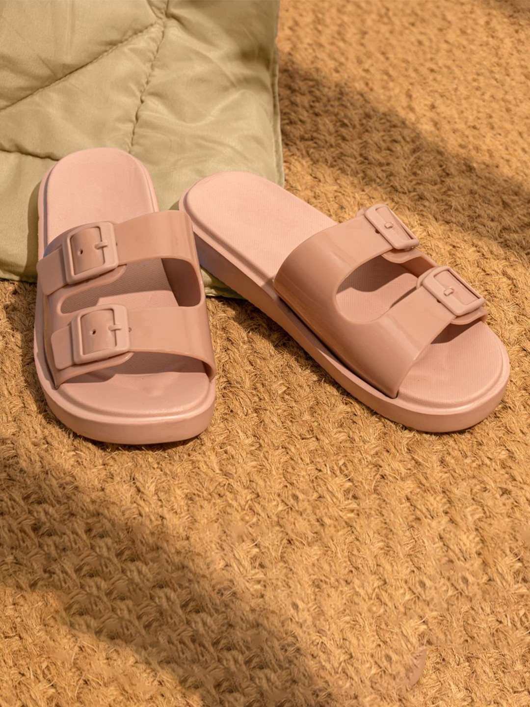 Buy Indifeet Women Double Strap Pink Rubber Sliders With Adjustable ...