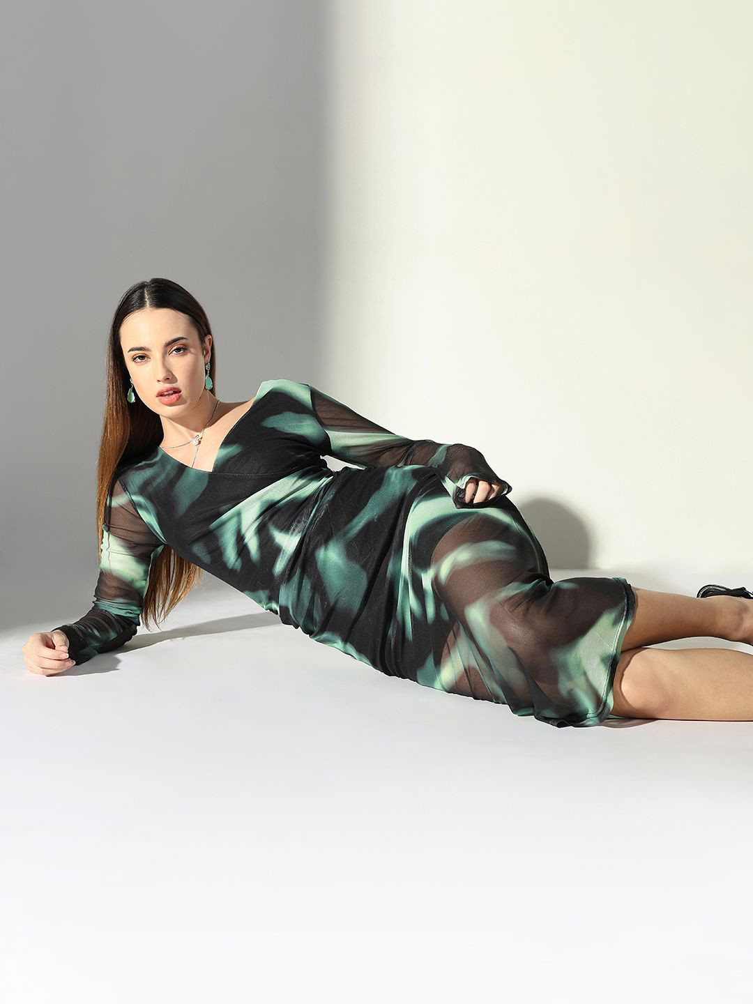 Buy SHOWOFF Women Dyed Net Bodycon Midi Dress - Dresses for Women ...