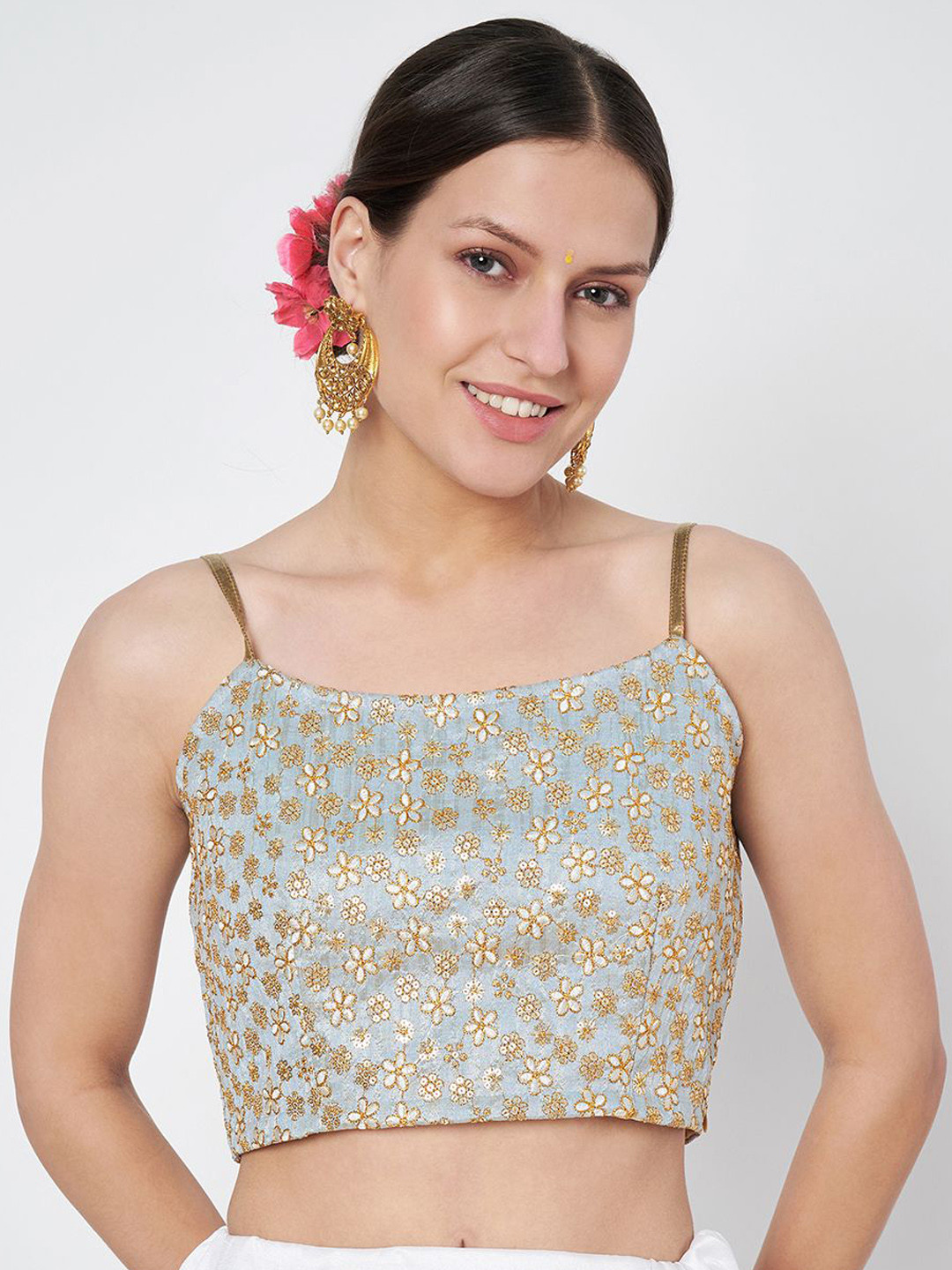 Buy Studio Rasa Embroidered Spaghetti Saree Blouse - Saree Blouse for ...