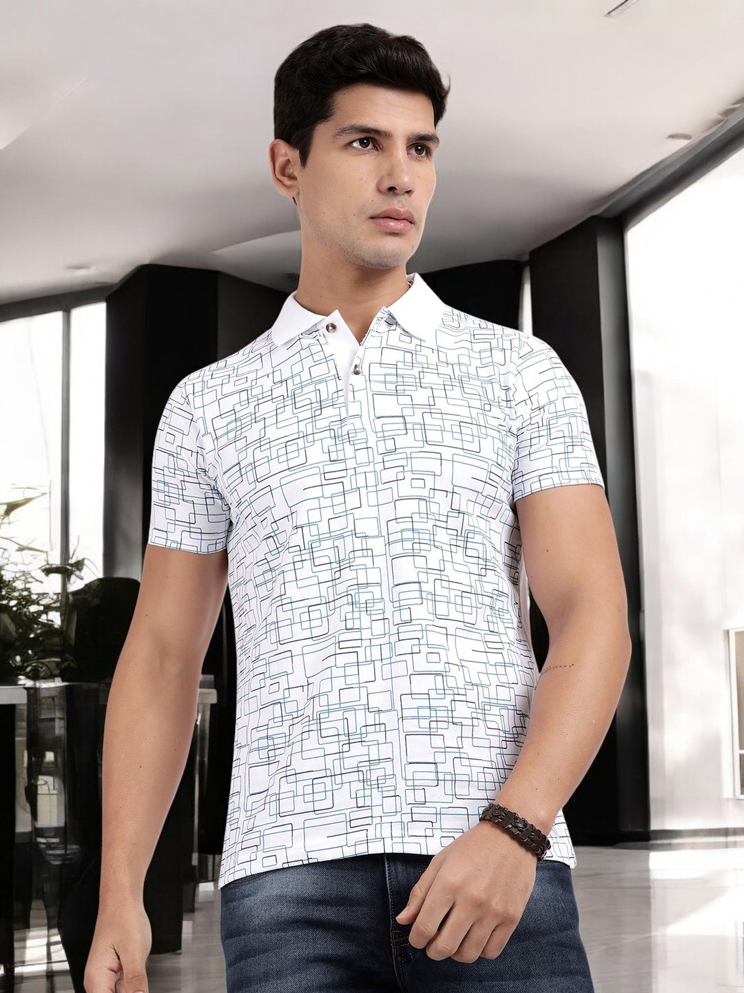 Buy Kryptic Men Geometric Printed Polo Collar Cotton T Shirt - Tshirts ...