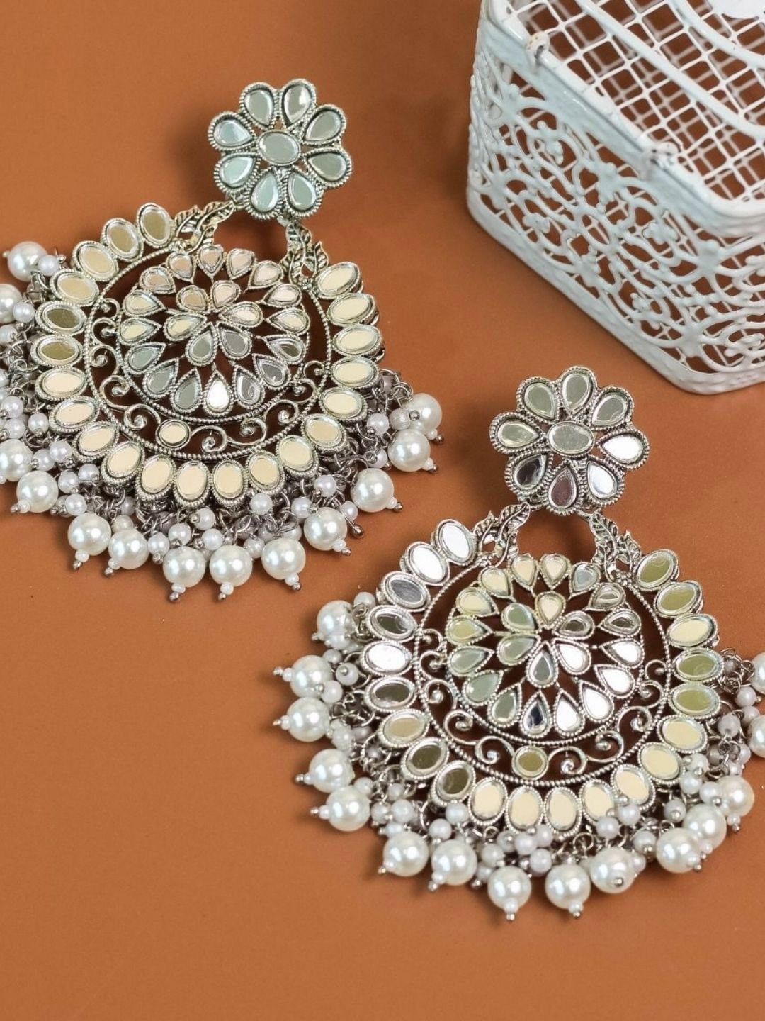 Buy Sangria Silver Plated Mirrors Embedded Statement Earrings ...