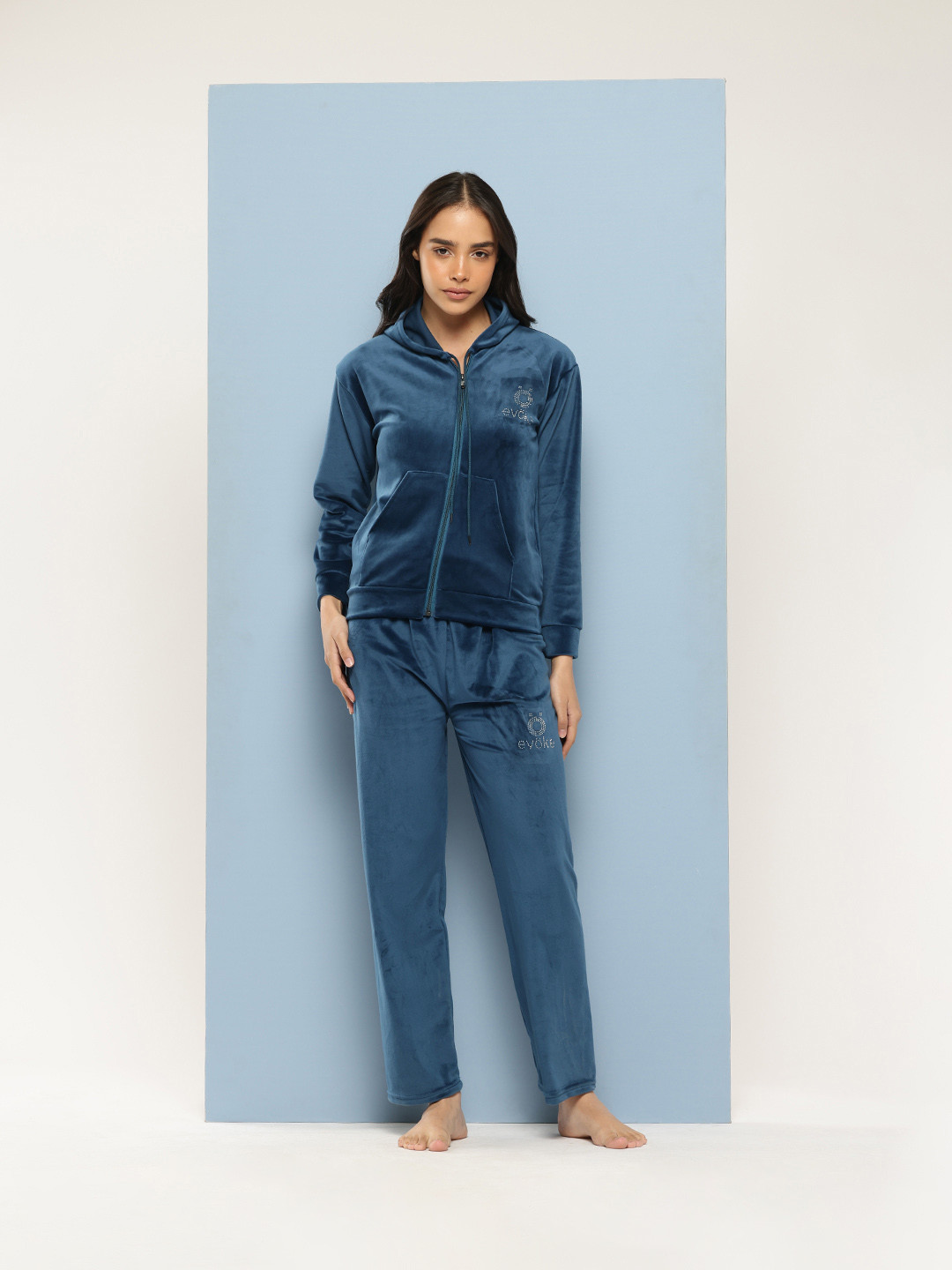 Buy Aarika Hooded Velvet Night Suit With Embellished Detail - Night ...