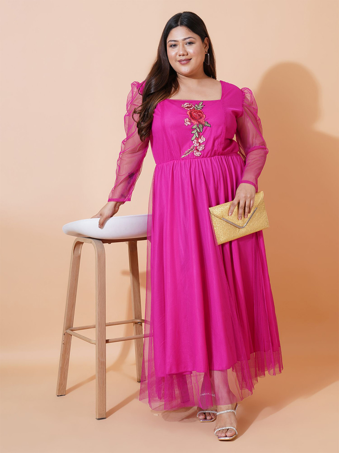 Buy U&F Beyond Plus Size Embroidered Net Maxi Dress - Dresses for Women ...