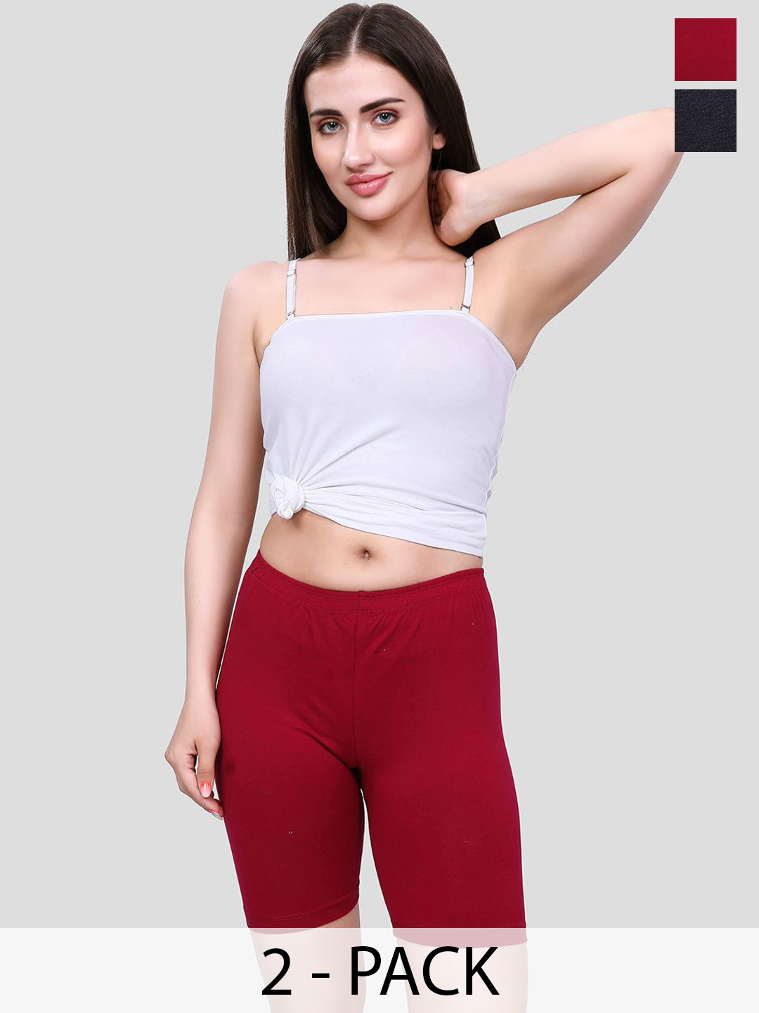 Buy Inner Amour Pack Of 2 Women Mid Rise Cotton Lounge Shorts - Shorts ...