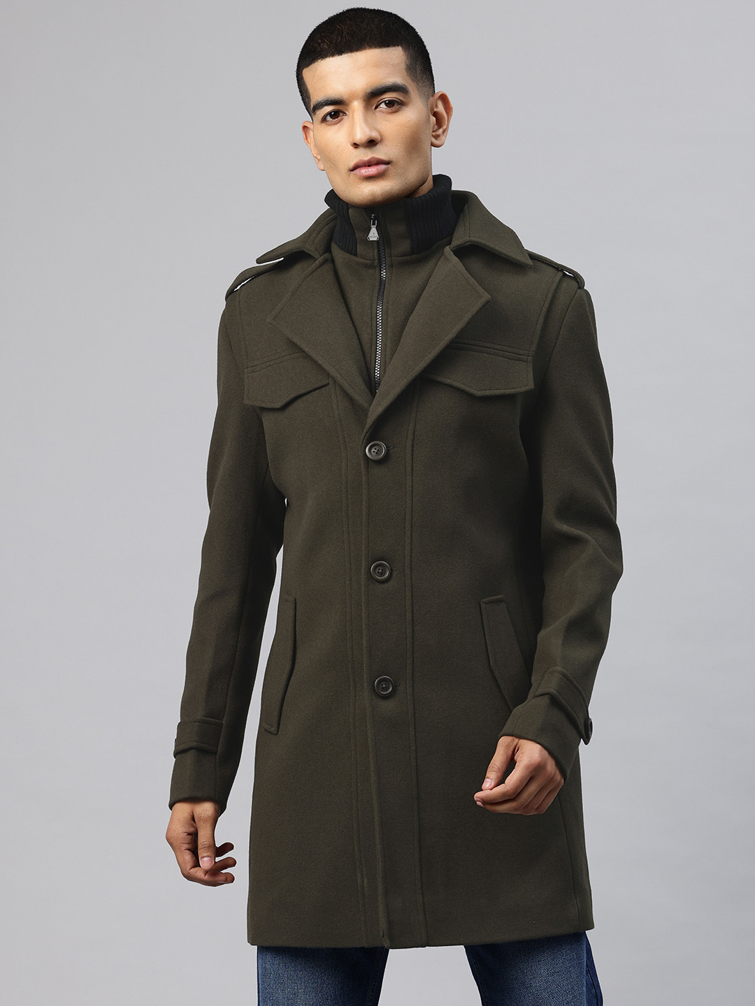 Buy Pierre Carlo Men Double Collar Tweed Trench Coat - Coats for Men ...