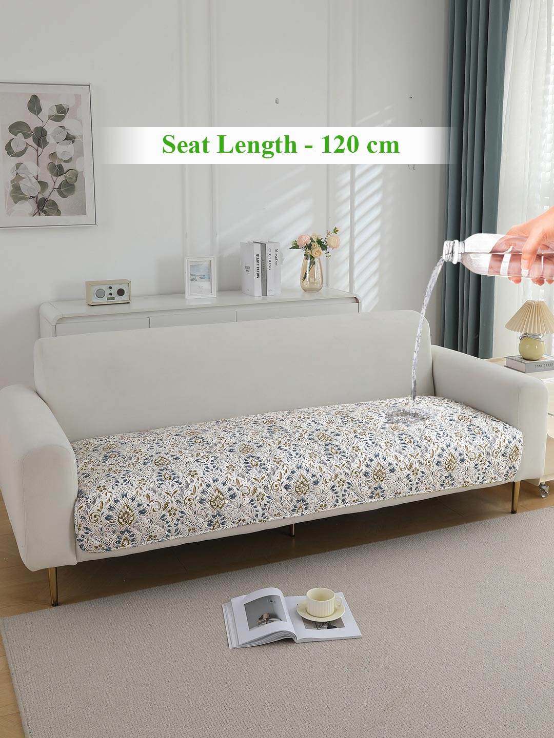 Buy HOKIPO White & Blue Printed Waterproof Quilted Sofa Seat Mats ...