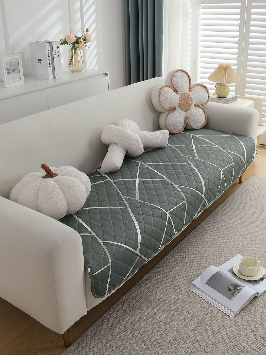 Buy HOKIPO Grey & White Printed Waterproof Quilted Sofa Seat Mats ...