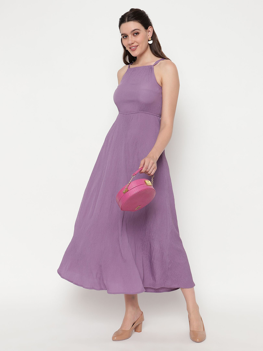 Buy ROSEMELON Women Shoulder Strep Sleeveless Fit & Flare Midi Dress ...
