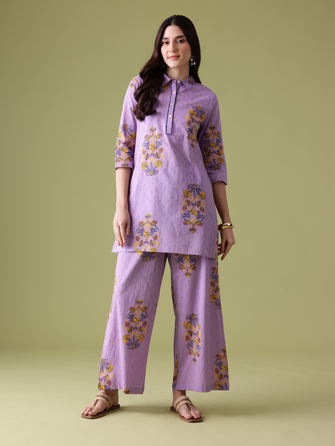 Buy Anouk Floral Print Cotton Kurta With Palazzos - Kurta Sets for Women 32009202 | Myntra
