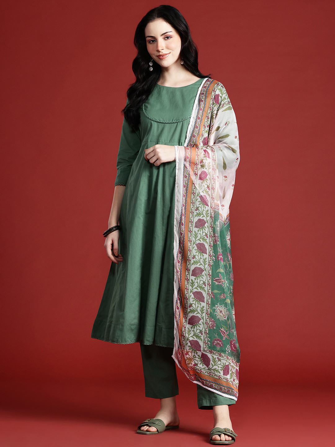 Buy Anouk Panelled Kurta With Trousers & Dupatta - Kurta Sets for Women ...