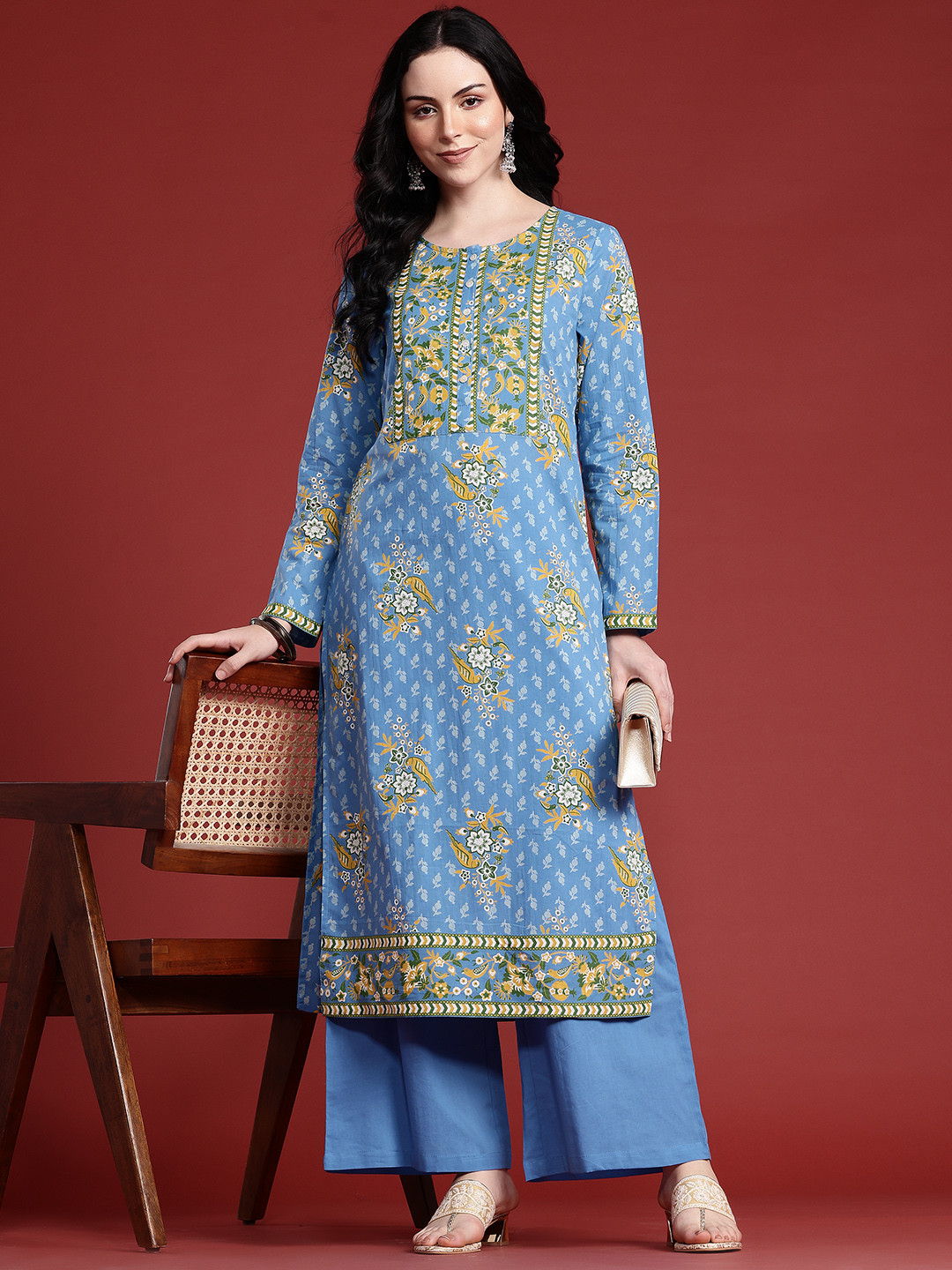 Buy Anouk Women Indie Floral Print Regular Pure Cotton Kurta With Trousers - Kurta Sets for ...