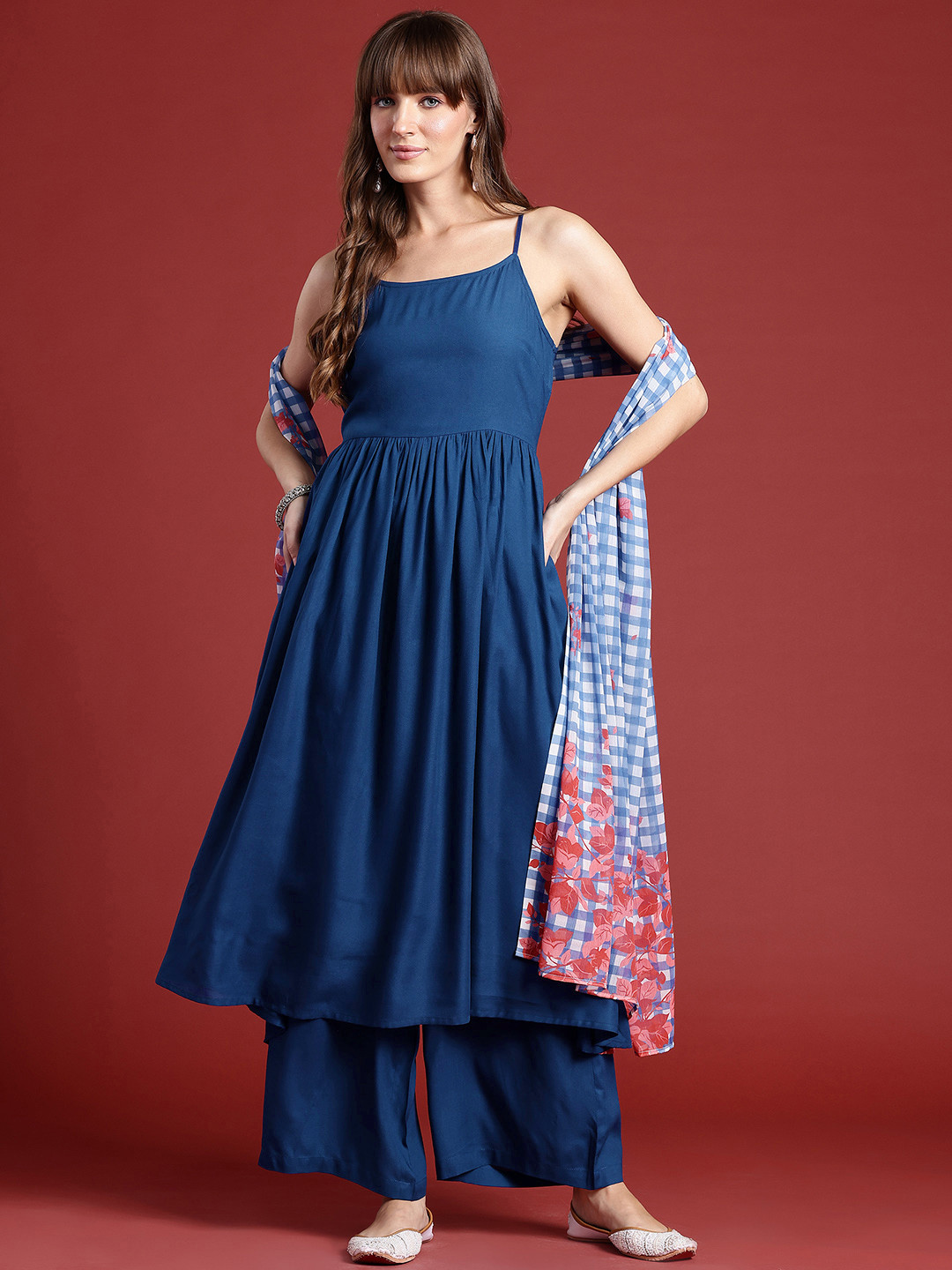 Buy Anouk Sleeveless A Line Kurta With Palazzos & With Dupatta - Kurta ...