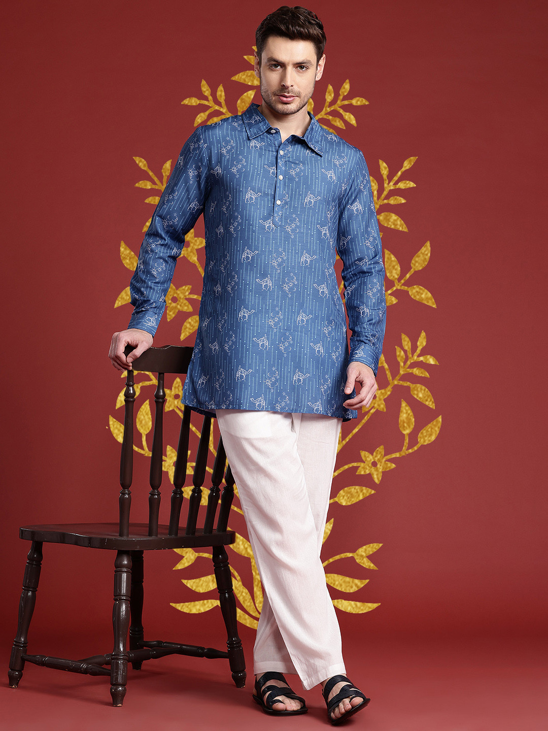 Buy Anouk Men Ethnic Printed Regular Pure Cotton Kurta With Pyjamas ...