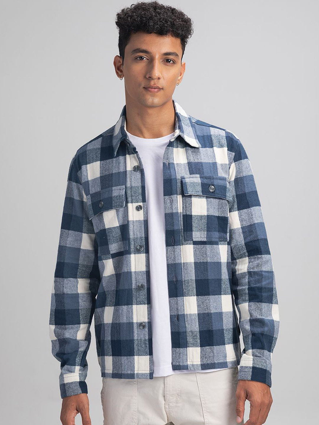 Buy URBARO Gingham Checked Pure Cotton Shacket - Shackets for Men ...