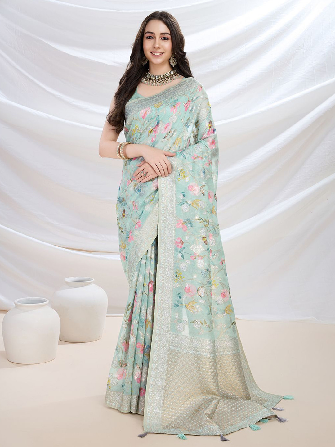 Buy Mitera Woven Design Zari Pure Cotton Banarasi Saree - Sarees for ...