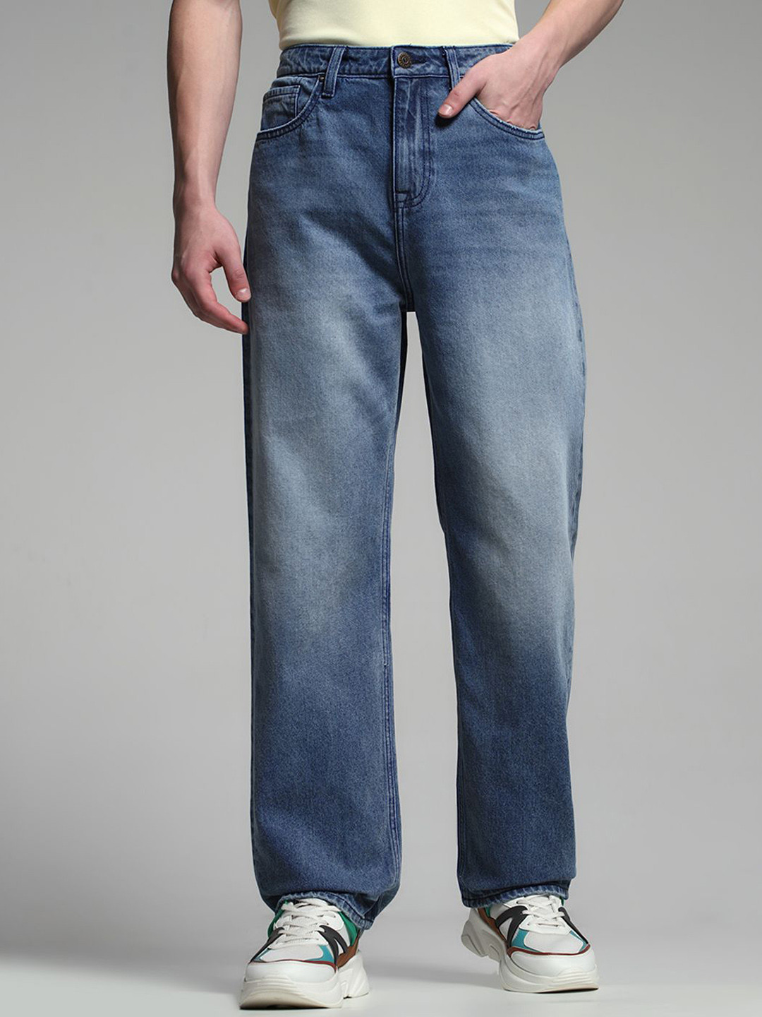 Buy Jack & Jones Men Wide Leg High Rise Heavy Fade Cotton Jeans - Jeans ...