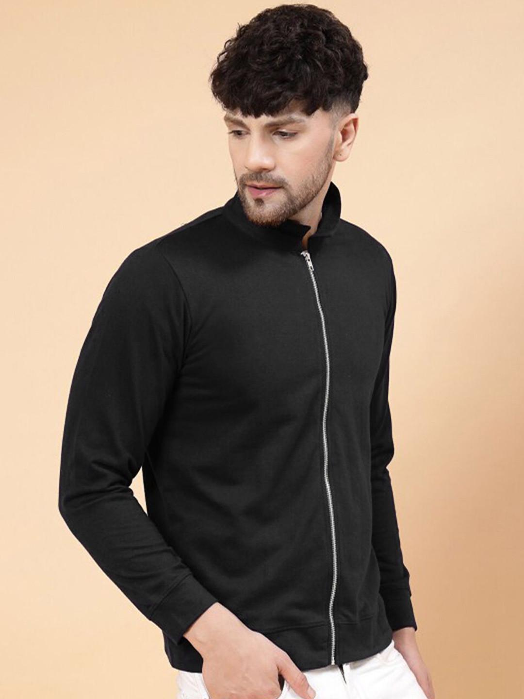 Buy AUSK Men Mandarin Collar Solid Fleece Casual Bomber Lightweight ...