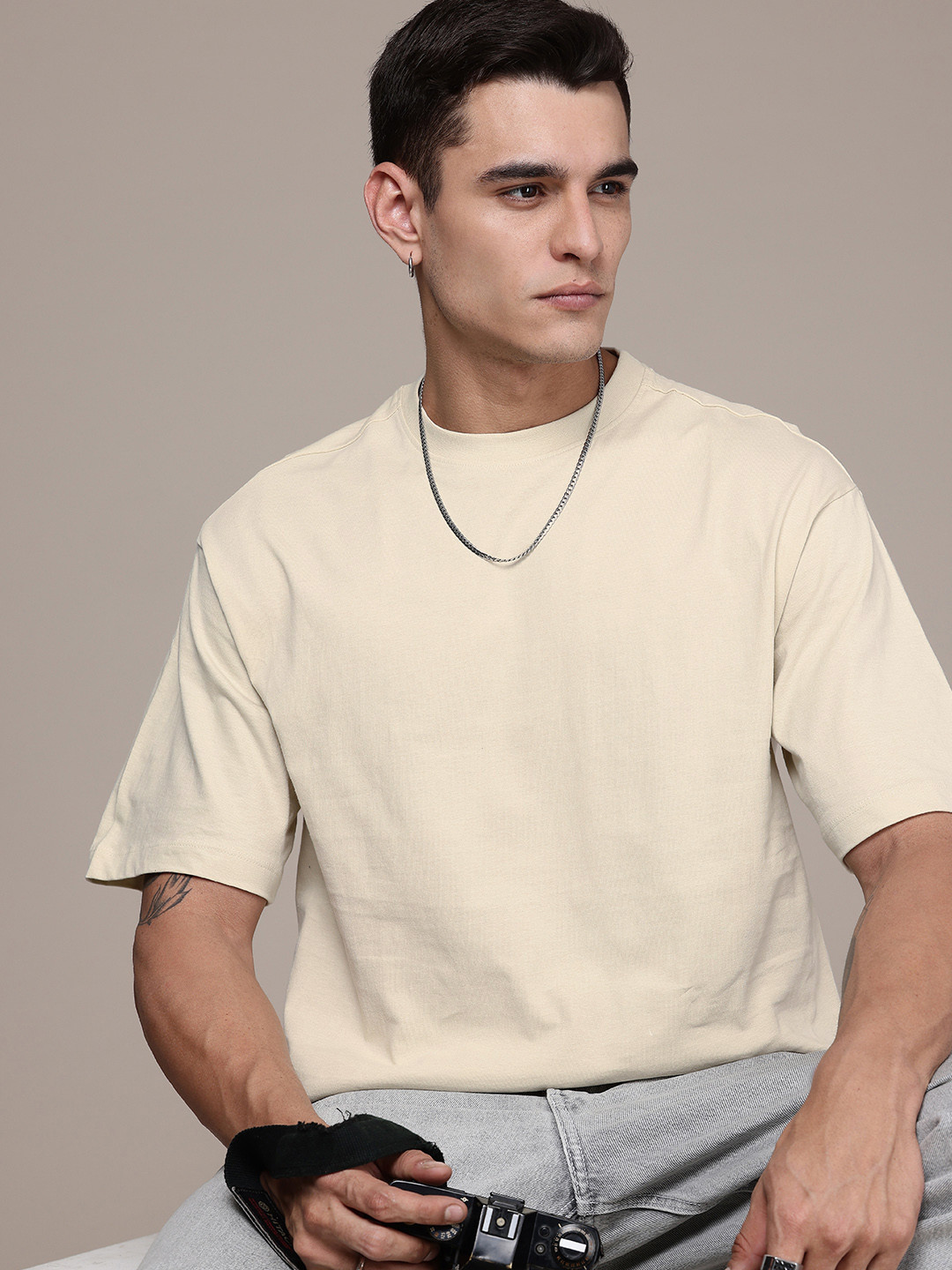 Buy The Roadster Life Co. Drop Shoulder Sleeves Relaxed Fit Pure Cotton ...