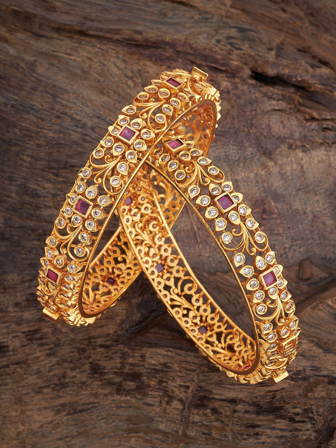 Buy Kushal's Fashion Jewellery Women Ruby Gold Plated Antique Bangles ...