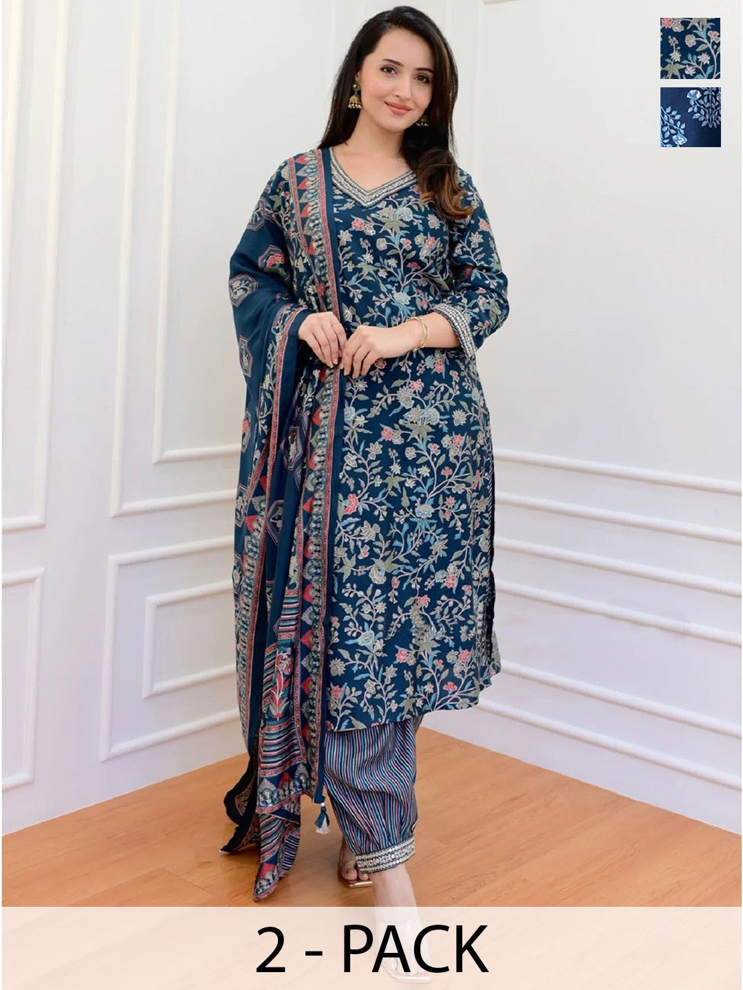 Buy KALINI Women Ethnic Motifs Printed Regular Kurta With Trousers ...