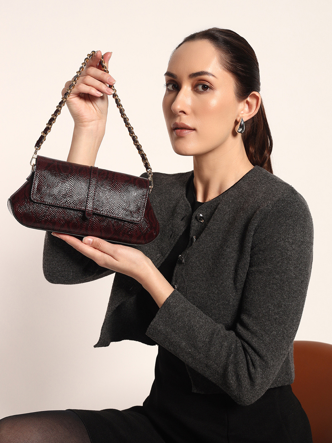 Buy THE GUSTO Women Textured Structured Leather Handheld Bag - Handbags ...
