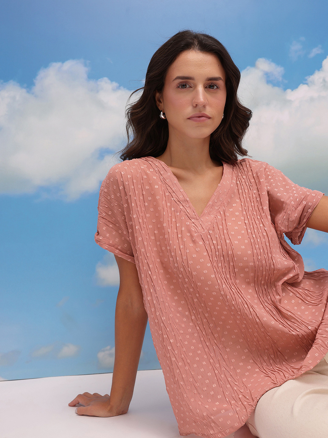 Buy CORSICA Dobby Extended Sleeves Crinkled Top - Tops for Women ...