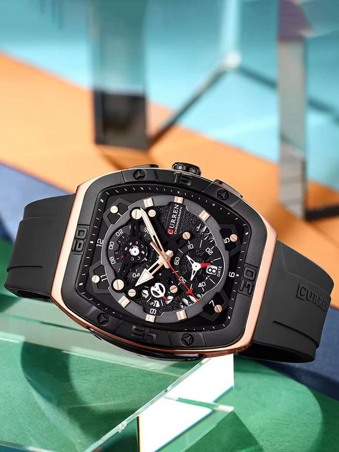 Buy Curren Men Skeleton Brass Dial & Wrap Around Straps Analogue Watch CR 8443 Black RG ...