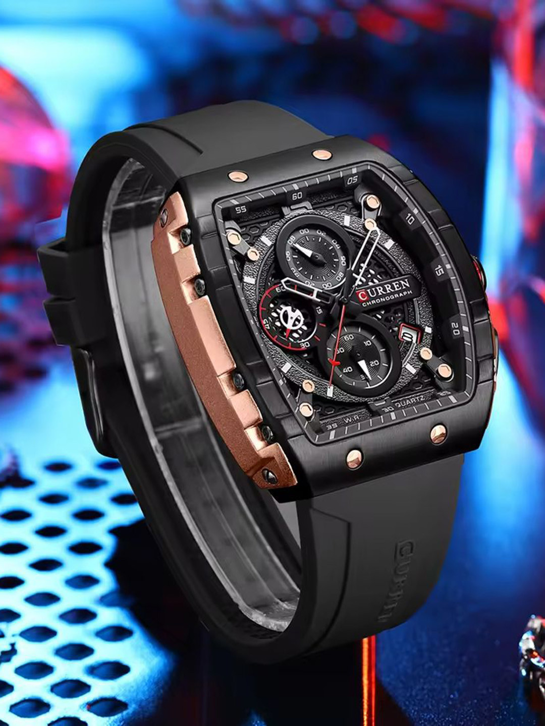 Buy Curren Men Skeleton Brass Dial & Wrap Around Straps Analogue Watch ...