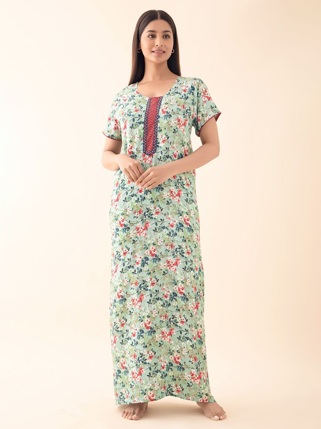 Buy Maybell Women Floral Printed Maxi Nightdress - Nightdress for Women ...
