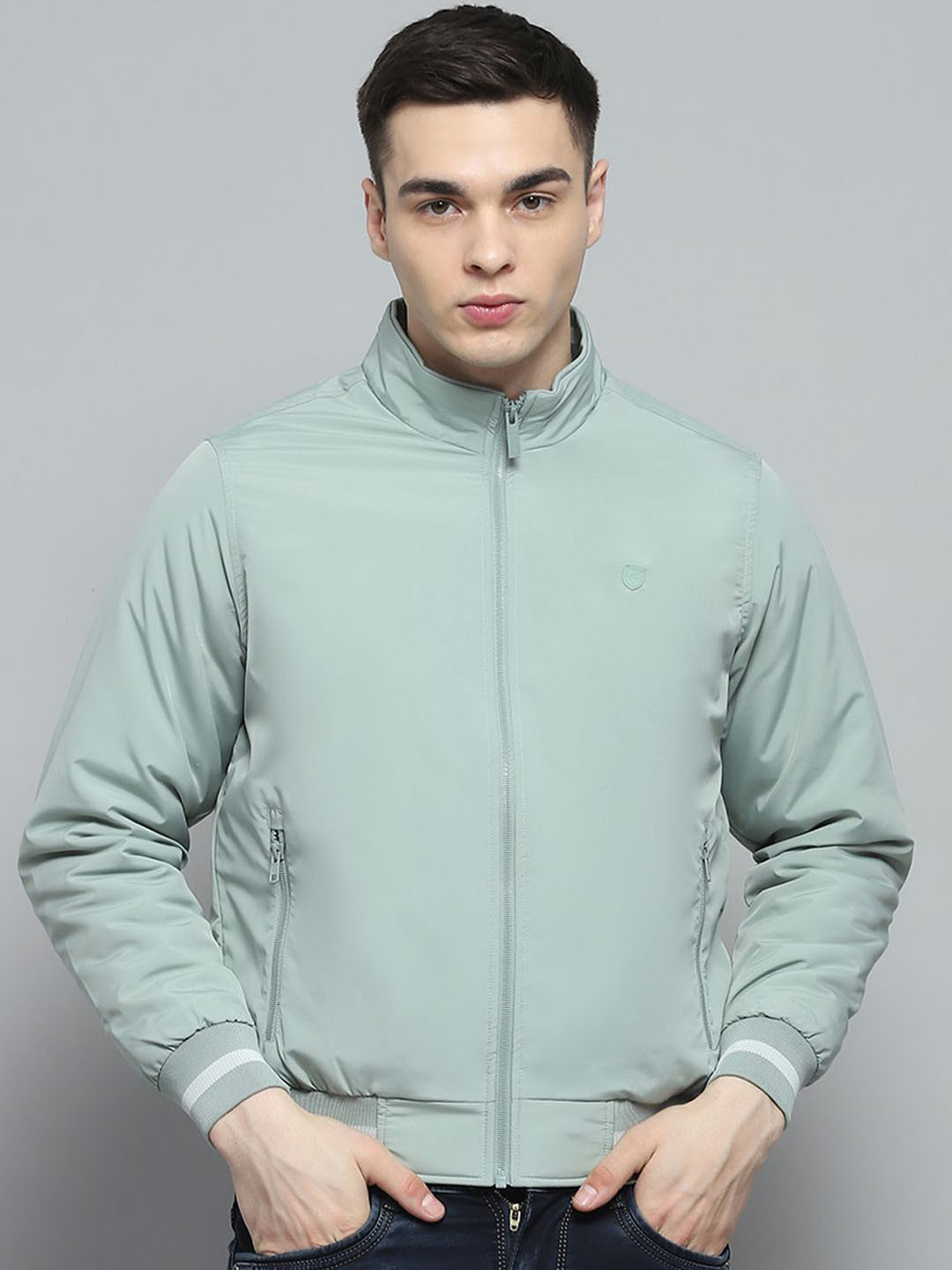 Buy Monte Carlo Men Mock Collar Solid Casual Lightweight Bomber Jacket ...
