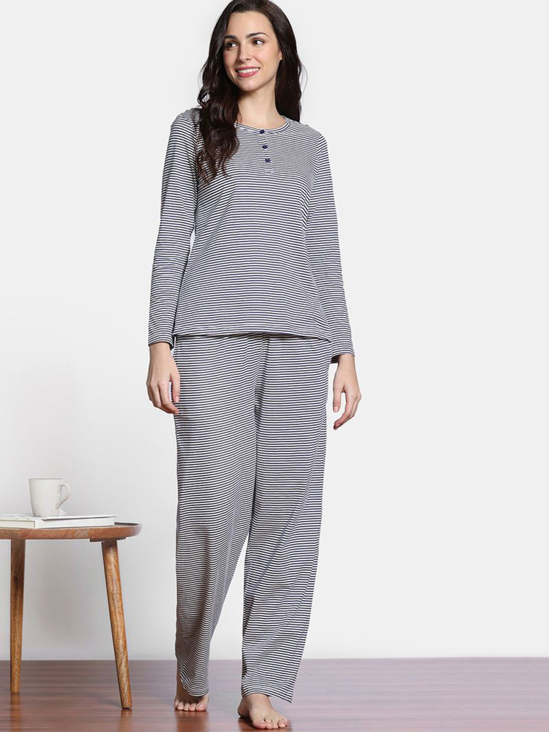 Buy Zivame Women Striped Pure Cotton Night Suit - Night Suits for Women ...