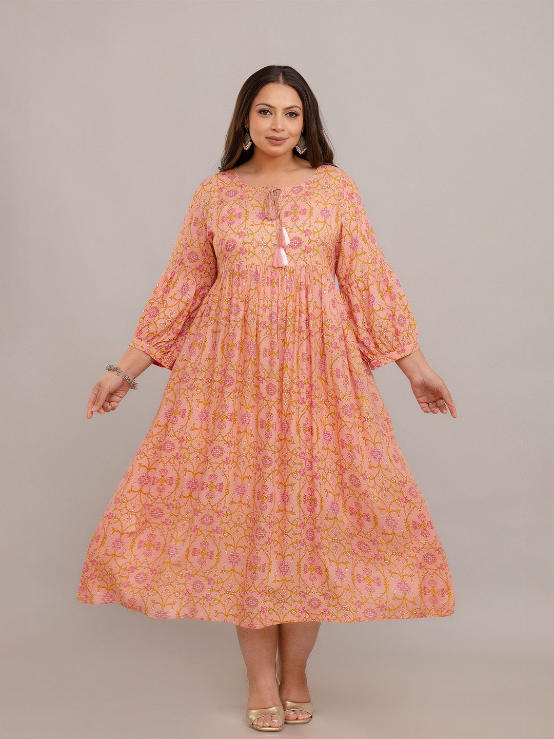 Buy Fashion Zest Women Plus Size Floral Printed Tie Up Neck Fit And ...