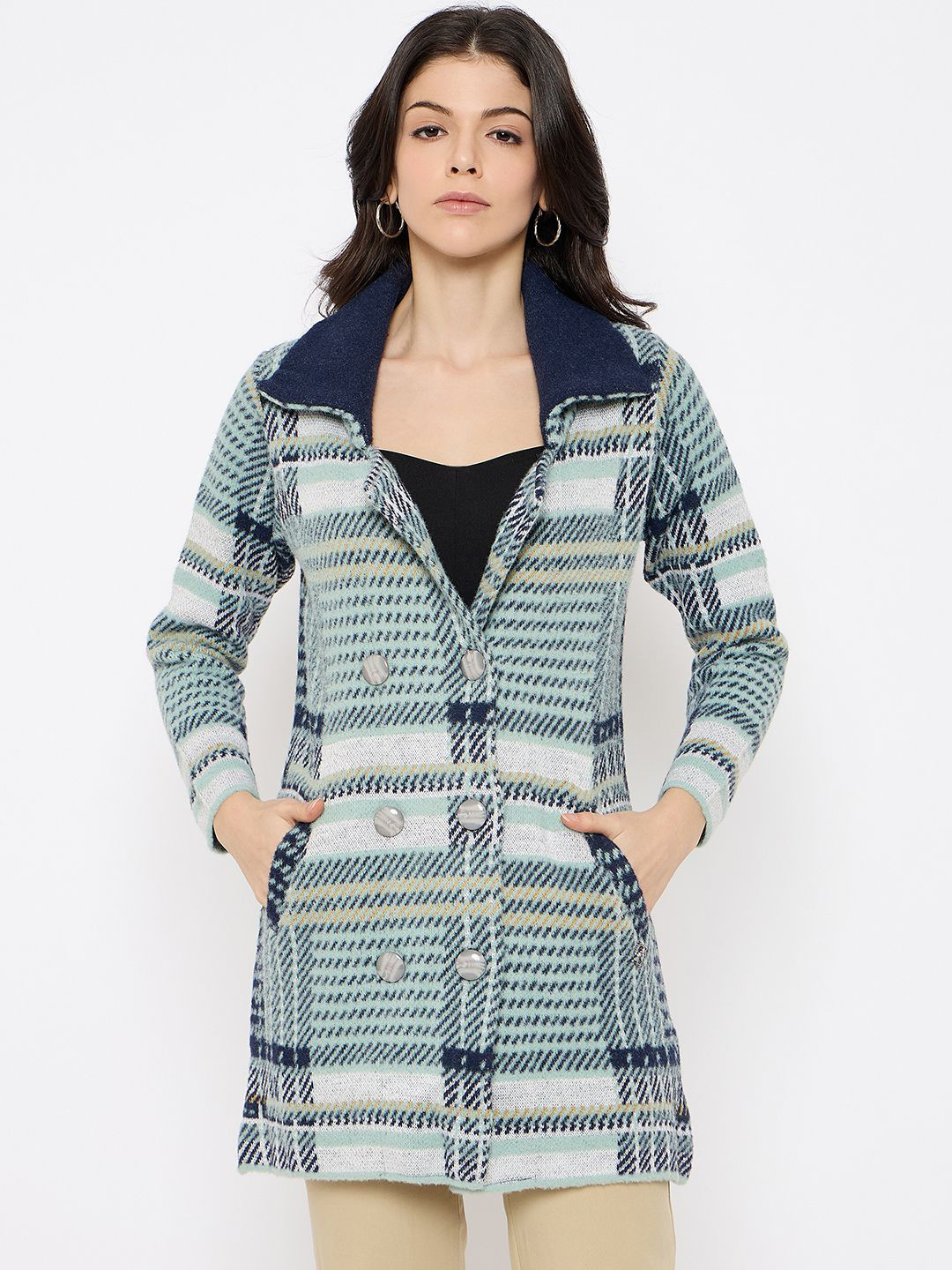 Buy Duke Women Self Design Woollen Slim Fit Double Breasted Overcoat ...