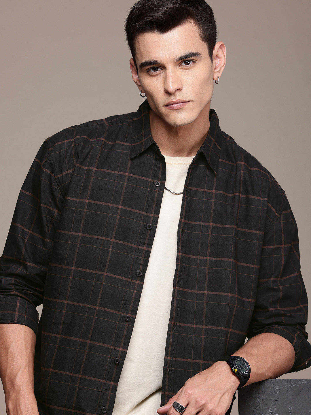 Buy The Roadster Life Co. Opaque Checked Pure Cotton Relaxed Fit Casual Shirt - Shirts for Men ...