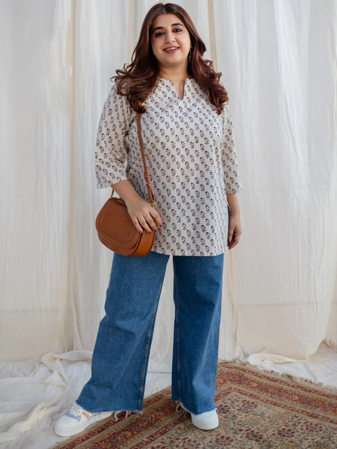 Buy THE INDIAN ETHNIC CO White Straight Fakira Cotton Short Top - Tops ...