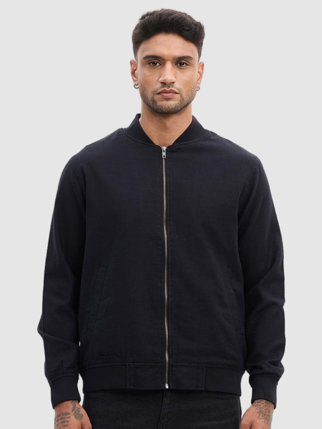 Buy Snitch Mock Collar Pure Cotton Bomber Jacket - Jackets for Men ...