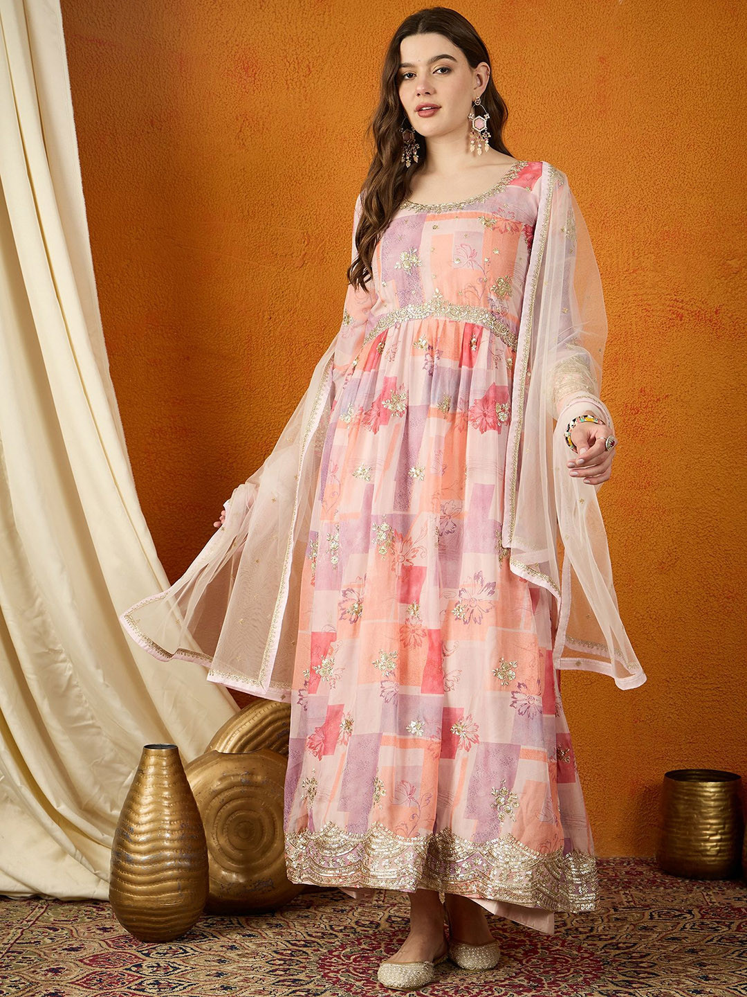 Buy Miss Ethnik Women Floral Embroidered Fit And Flare Ethnic Dresses ...