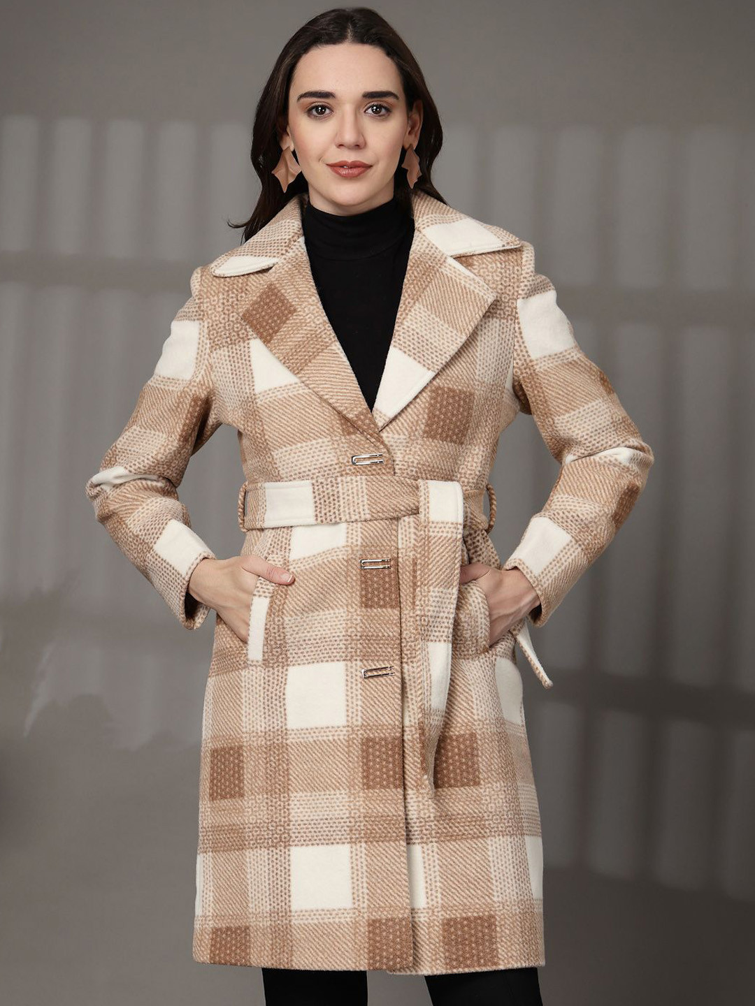 Buy Juelle Women Checked Checked Single Breasted Overcoat - Coats for ...